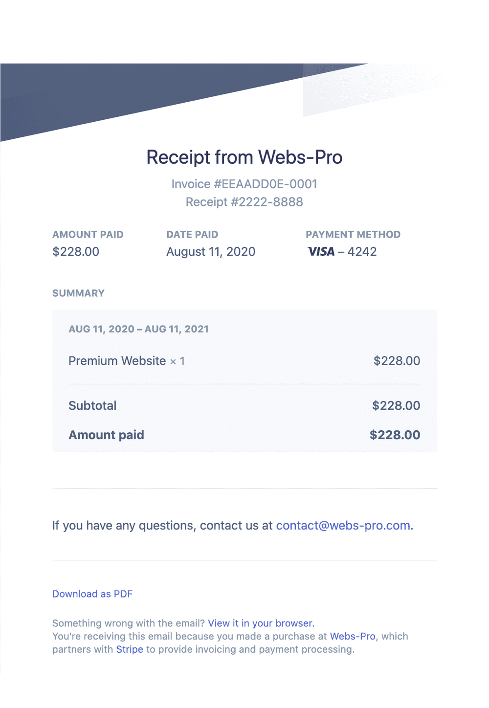 Webs-Pro - Payment receipt