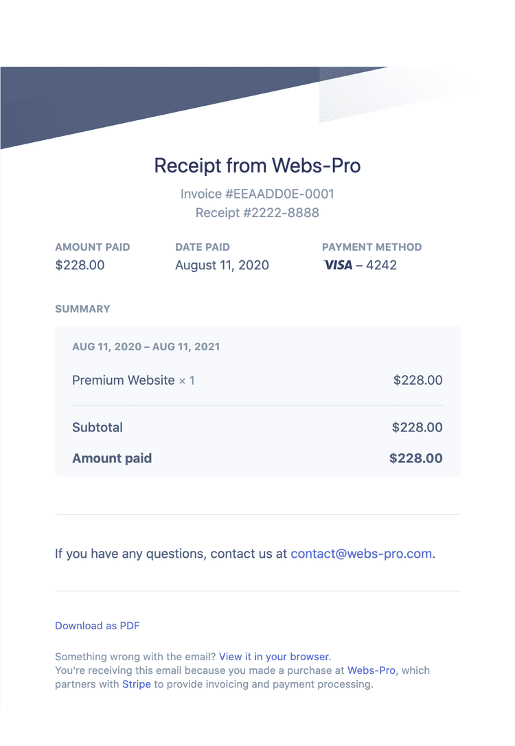 Webs-Pro - Payment receipt